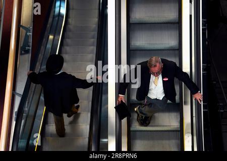 Racegoers on an escalator during day one of Royal Ascot at Ascot ...