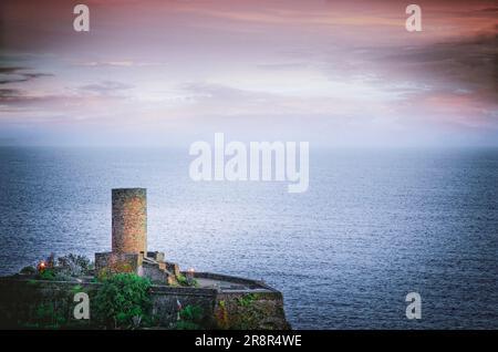 A lookout tower overlooking the Mediterranean in the citadel at Calvi ...