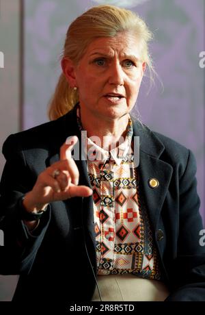 FIFA Vice-President Debbie Hewitt MBE speaks during the European ...