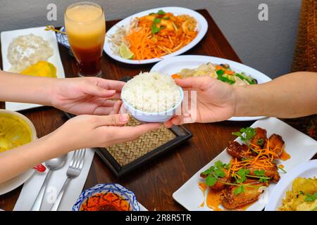 A top view of a dinner table with an array of delicious meals Stock ...