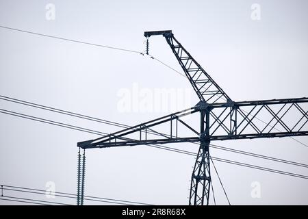 Electric power lines divided by safe guard insulating frame transfening ...