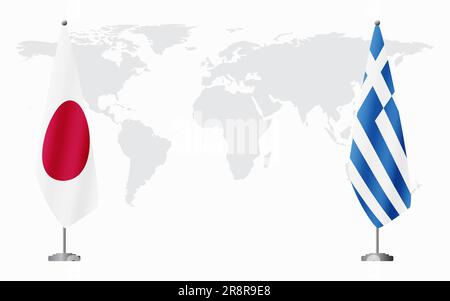 Greece and Japan flags for official meeting against background of world ...