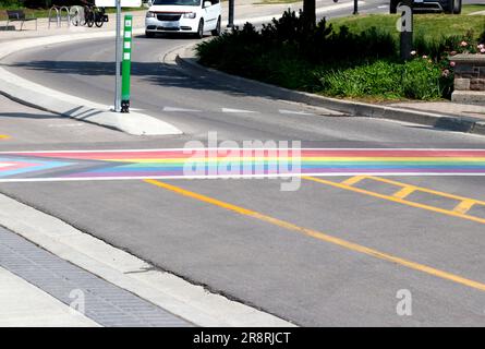 Pride Rainbow LGBT Sidewalk Crosswalk on city road Stock Photo - Alamy