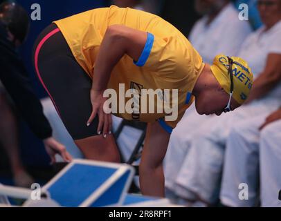 Pauline Mahieu , Final 50 M backstroke during the French Elite Swimming ...