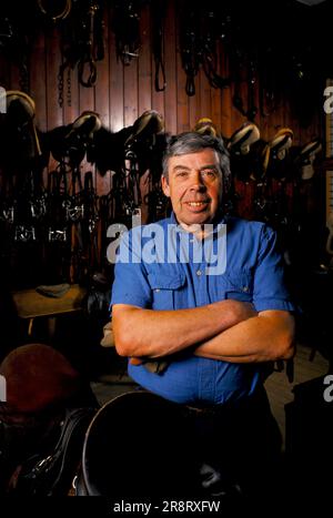Duke of Beaufort Hunt, Stud Groom Brian Higham inspecting horses before ...