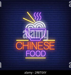 Chinese food logo. Neon sign, emblem, neon billboard, bright nightlight ...