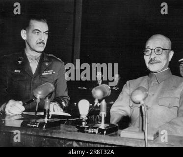 War Crimes Trial of Hideki Tojo (1884 – 1948) general of the Imperial ...