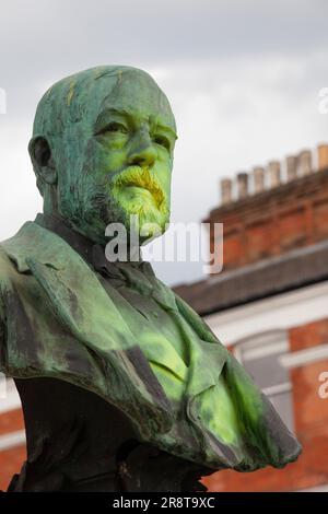 sir henry tate statue bust coloured yellow in brixton SW9 lambeth ...