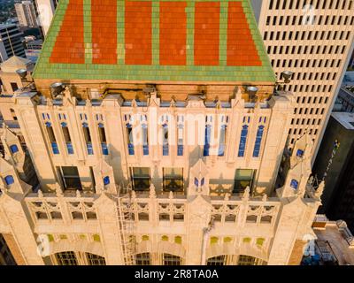 Aerial photograph of Philtower Building in downtown Tulsa on a June ...