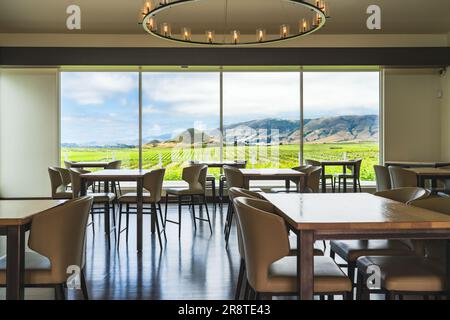 The tasting room at the winery, a gorgeous modern space with windows ...
