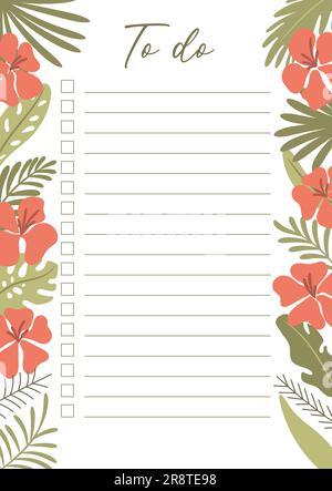 Printable to-do list concept, with tropical exotic background. Vector ...