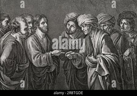 Tribute to Caesar. Engraving after the work by Bartolomeo Manfredi ...