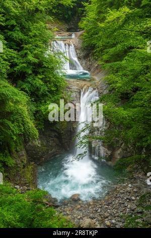 Nishizawa Valley Nanatsugama five-stage waterfall in summer Stock Photo ...
