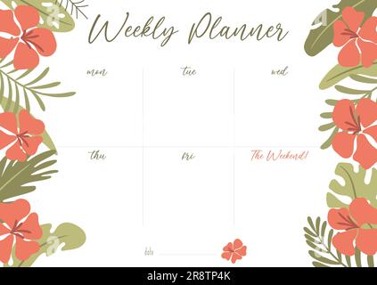 Printable weekly planner concept, with tropical exotic background ...