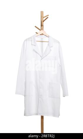 Doctor's gown on rack against white background. Medical uniform Stock ...