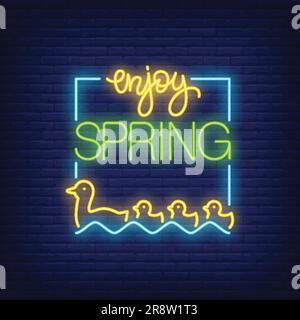 Enjoy spring neon sign with ducks Stock Vector Image & Art - Alamy