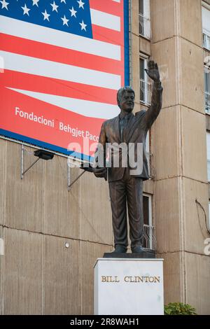 a statue of U.S. President Bill Clinton erected in 2009 on a plinth in ...