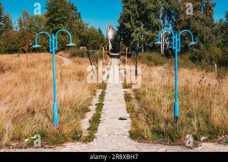 Monument to the Šar Mountains Partisan Unit, a colorful, but overgrown ...