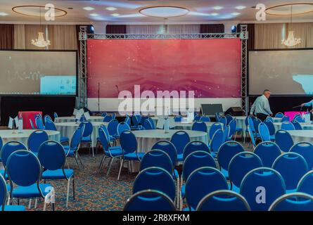 The empty conference hall is ready for the beginning of the event and ...