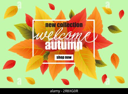 New collection welcome autumn lettering with colorful leaves. Creative ...