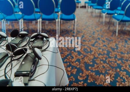 The empty conference hall is ready for the beginning of the event and ...