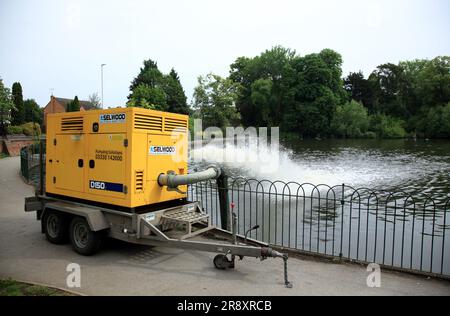 Pump aerating water in an ornamental pool during hot weather in 2023 ...
