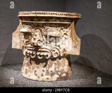 Brazier depicting Tlaloc, the rain god, terracotta. Aztec civilisation ...