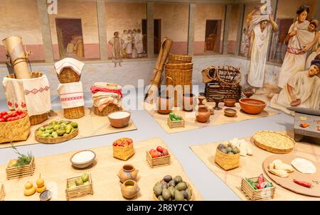 Display of Aztec foods and market, archaeological site and museum of ...