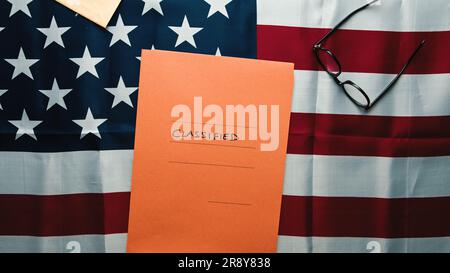 Folder With Classified Documents on Usa Flag Stock Photo - Alamy