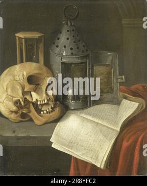 Vanitas Still Life with a Book a Glass Roemer a Skull a Lute a Pack of ...