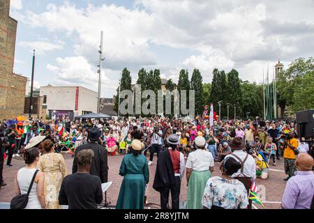 Performers in Windrush Square, Brixton during the 75th Windrush ...