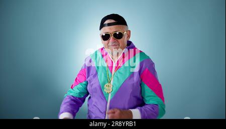 Fat Old Grandpa Man With Gold Chain Dancing Stock Photo - Alamy
