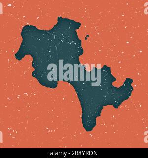 Vintage map of Koh Rong. Grunge sunburst around the island. Black Koh ...