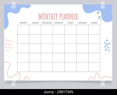 Monthly schedule planner worksheet design template Stock Vector Image ...