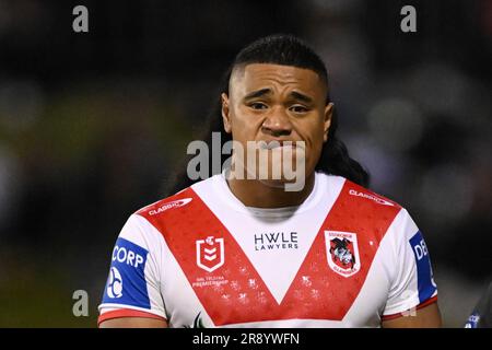Wollongong, Australia. 23rd June, 2023. Mosese Suli of the Dragons ...
