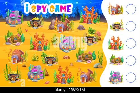 I spy game cartoon underwater landscape and animals. Kids vector ...