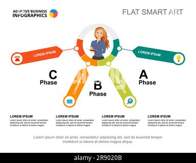 Three phases process chart template for presentation. Business data ...