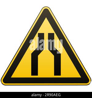 Carefully narrow the passage. Caution - danger. Warning sign. Yellow ...