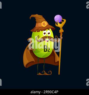 Cartoon vitamin B2 wizard character. Vector funny riboflavin capsule ...