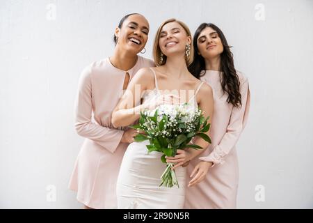 special occasion, bridesmaids hugging bride, friendship goals, grey ...