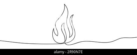 Fire line art continuous, bonfire doodle isolated on white background ...