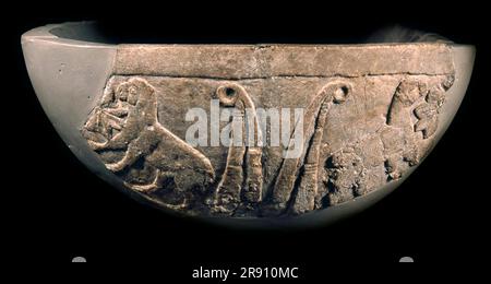 Sumerian reed house. Detail of the Uruk Trough, 3300-3000 BC. Found in ...