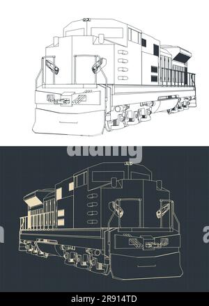 Stylized vector illustrations of drawings of diesel locomotive Stock Vector Image & Art - Alamy