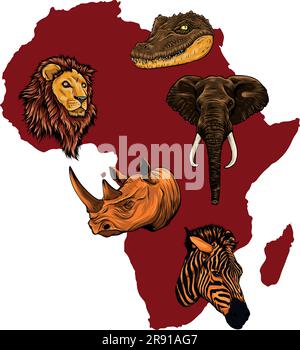 Mainland Africa map with wildlife, vector illustration in paper art ...