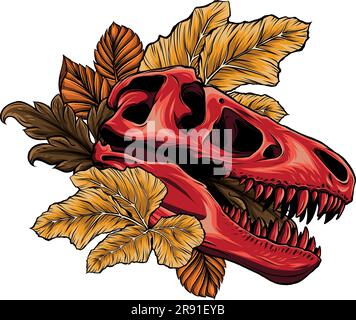 vector illustration of dinosaur skull with snake and leaves Stock ...