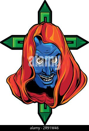 vector illustration of hooded devil head with cross Stock Vector Image ...
