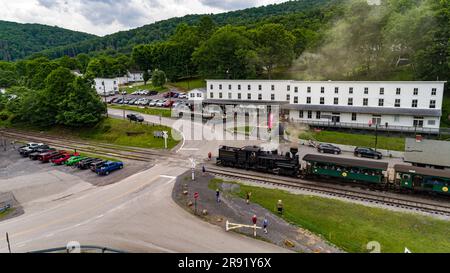 Aerial View of A Shay Locomotive Getting Ready to Push Passenger ...