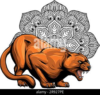 vector illustration of Panther with with mandala pattern as ornament ...