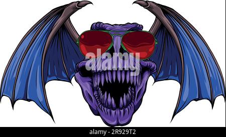t-rex dinosaur skull with bat wings and sunglasses Stock Vector Image ...