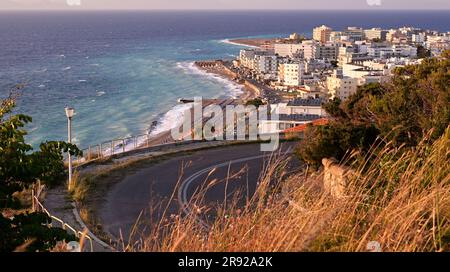 Panoramic view of the city of Rhodes from the sea, Greece Stock Photo ...